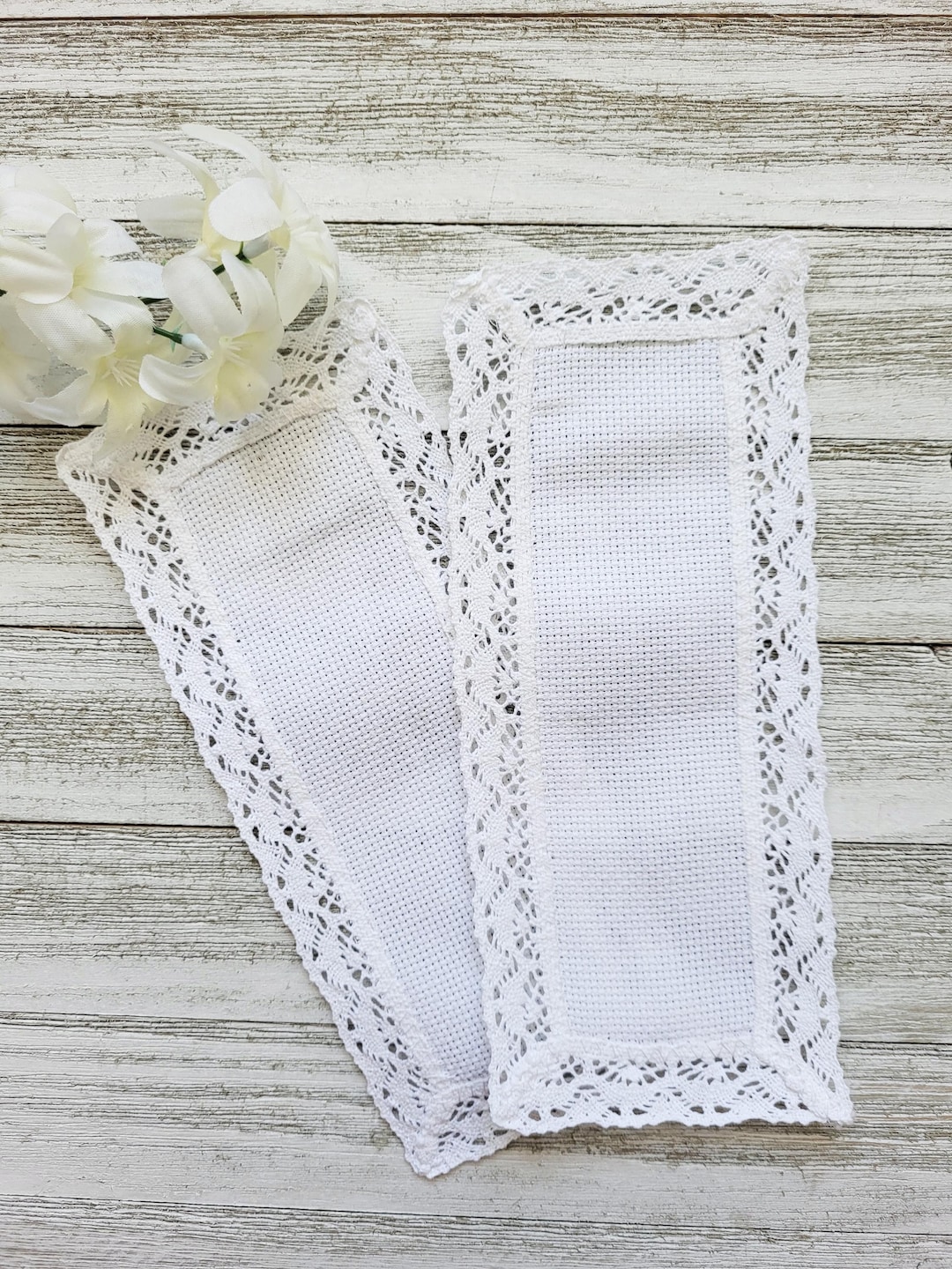 2x Lace Trim Bookmarks to Cross Stitch - 2"x7" (5.08cm X 17.78cm) 14 ...