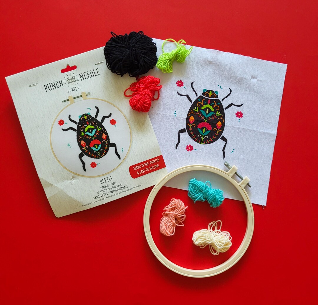 Kit Punch Needle Beetle 6" (15.24cm) - Pre-printed Fabric/ Needlepoint ...