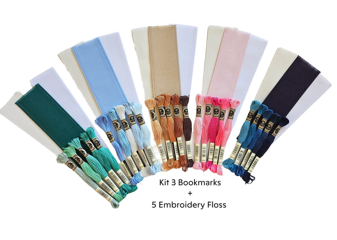 Kit 3 Blank Bookmarks to Cross Stitch + 5 Embroidery Flosses - 14 Count ...