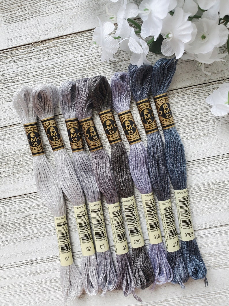 8x Grey DMC Flosses, Dmc Threads, DMC Kit, Dmc Set of Colors, Dmc ...