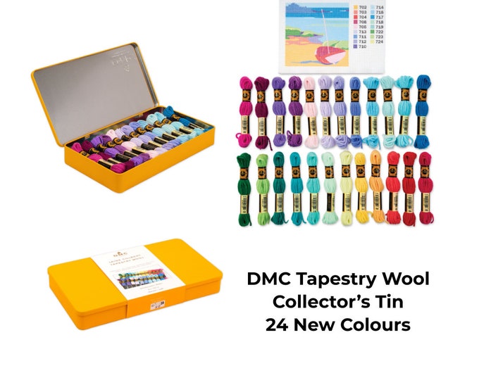 DMC Tapestry Wool Collectors Tin 24 New Colours 4-ply Tapestry Wool ...