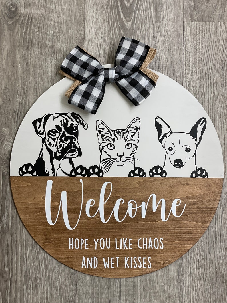 Pet Welcome Sign Pet Door Hanger Dog Portrait Wreath - Etsy
