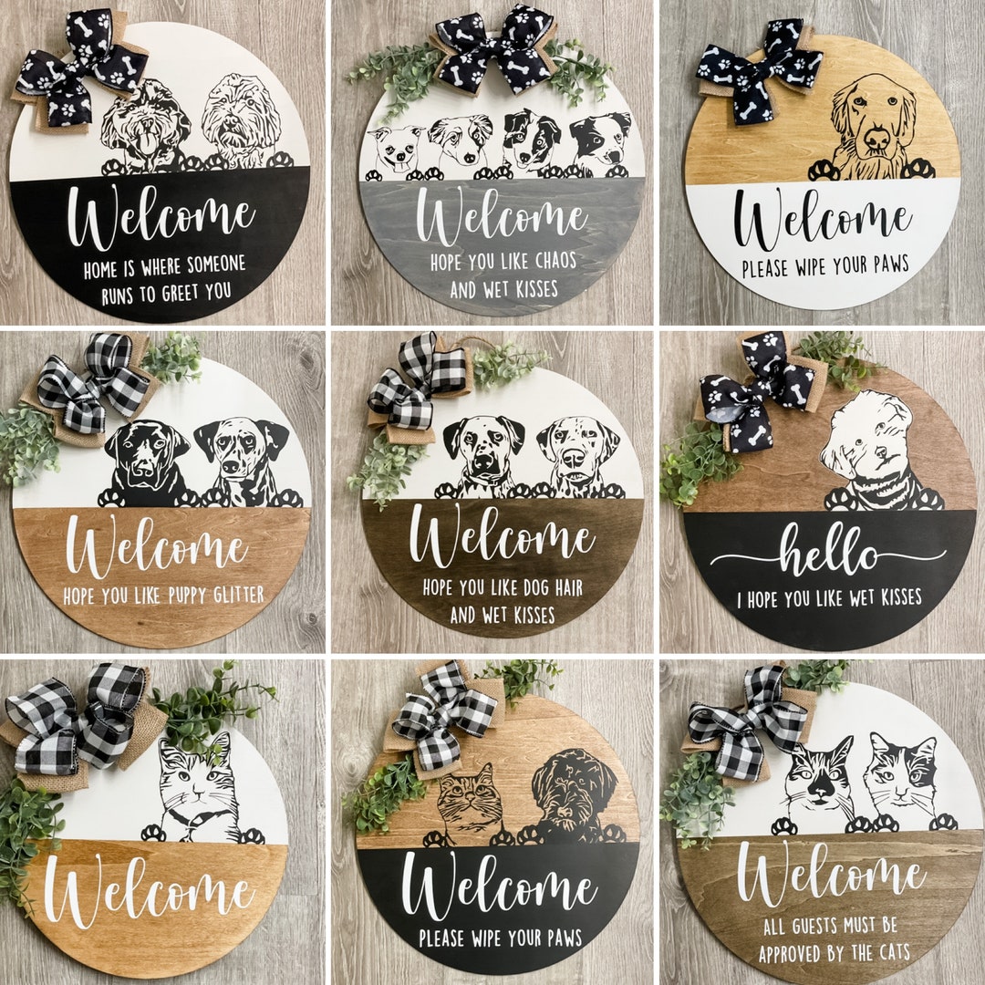 Dog Welcome Sign, Dog Door Hanger, Personalized Welcome Sign, Door ...