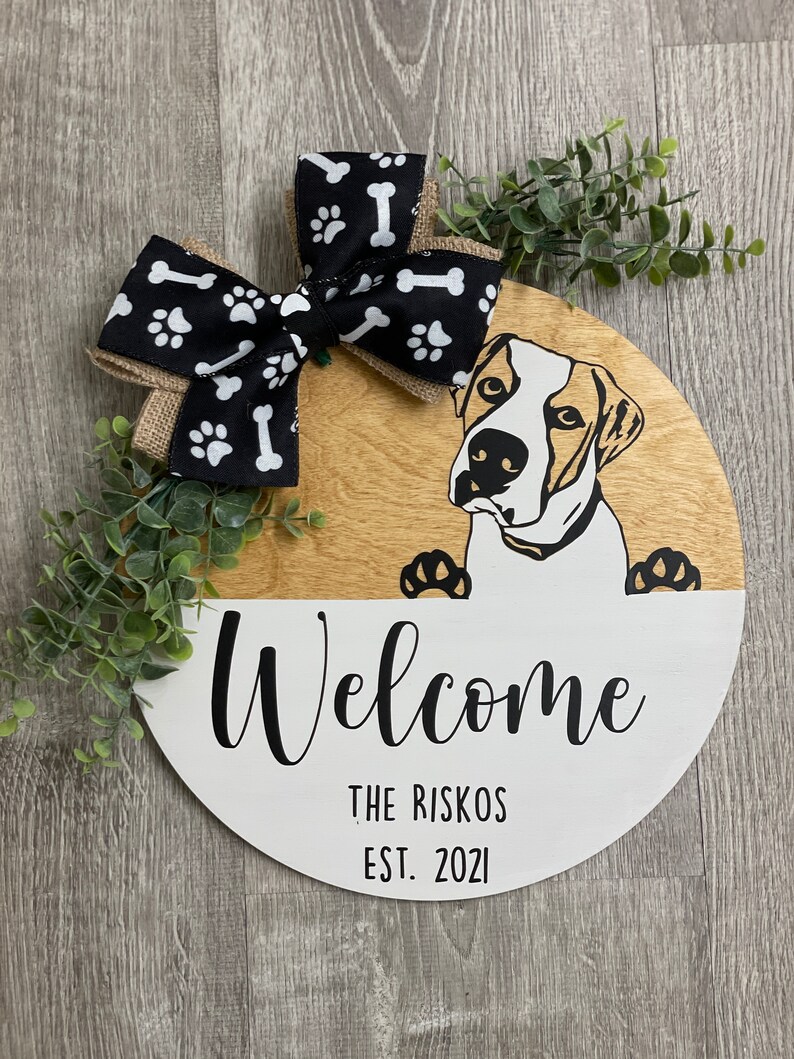 Pet Welcome Sign Pet Door Hanger Dog Portrait Wreath - Etsy