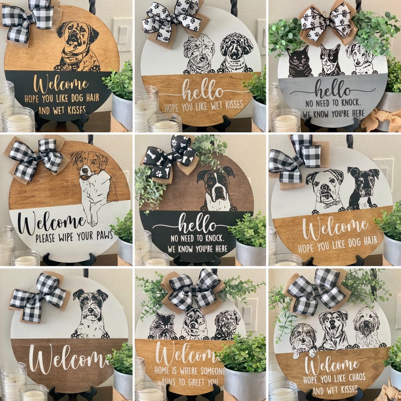 Personalized Pet Portrait Welcome Sign Dog Portrait Door - Etsy