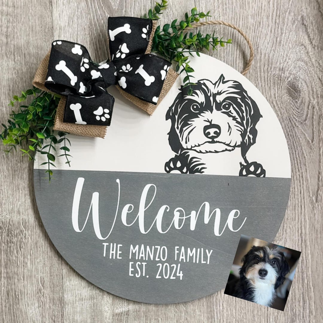 Pet Welcome Sign, Pet Welcome Door Hanger, Pet Portrait Wreath, Welcome ...