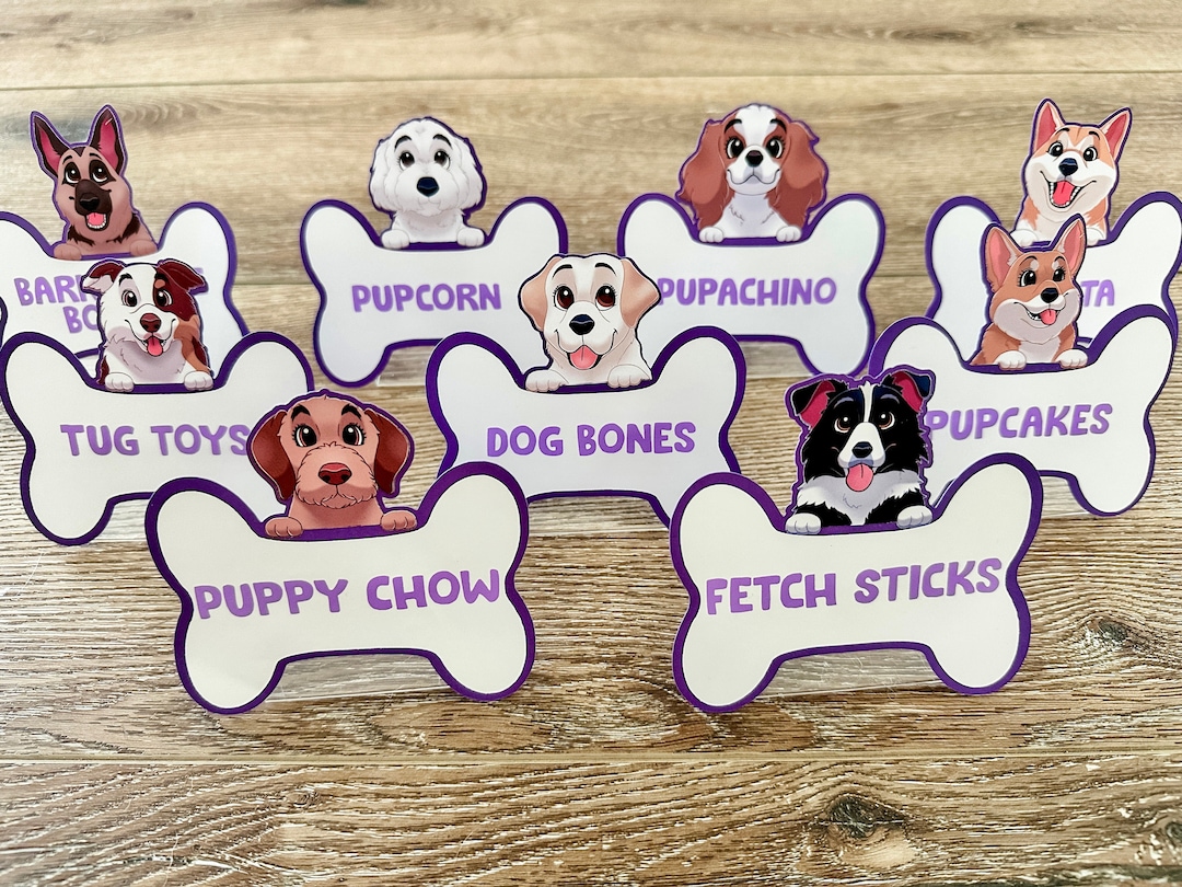 Puppy Party Food Labels, Dog Party Place Cards, Dog Food Cards, Dog ...