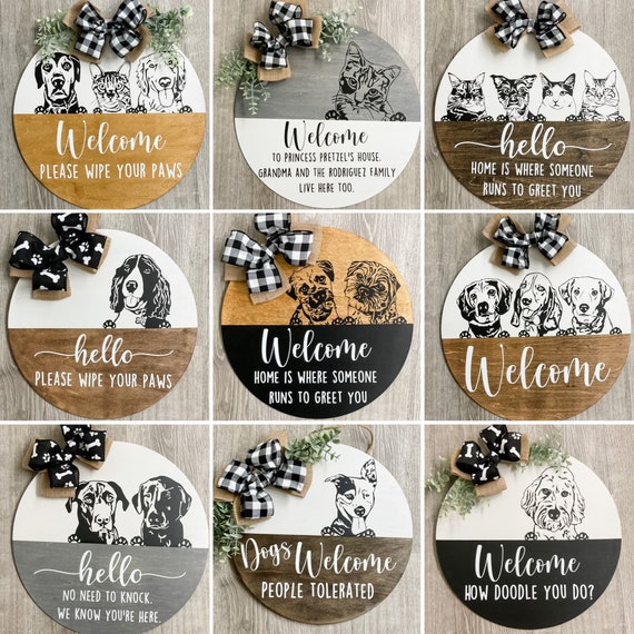 Door Sign paw dog welcome sign personalized Welcome Home & Living Home ...