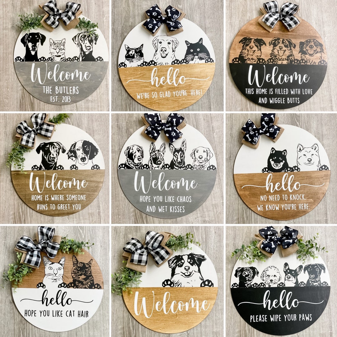 Pet Welcome Sign/ Pet Door Sign/ Dog Door Sign/pet Portrait Wreath/ Dog ...