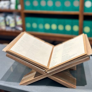 Rustic Wood Book Stand – Handmade Display Rack for Open Books ...