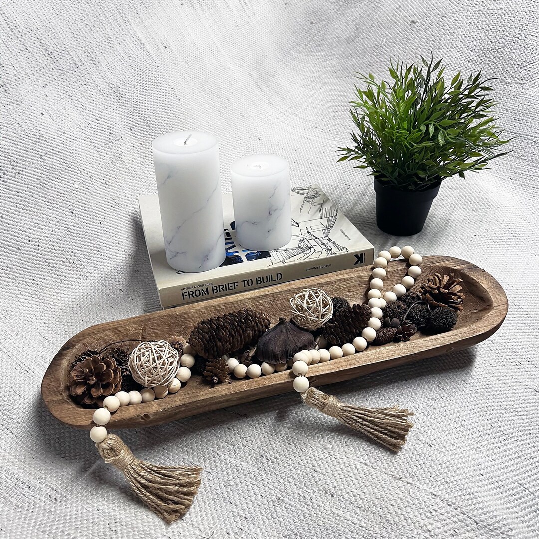 Handcrafted Rustic Wooden Serving Bowl, Long Dough Bowl, Home Decor ...