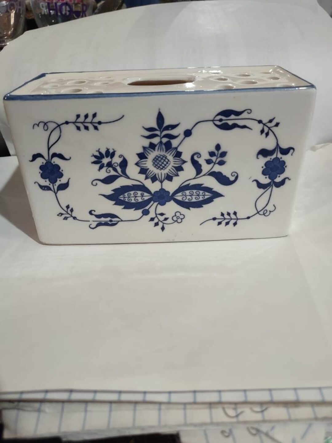 Vintage Porcelain Blue and White Box Vase - Etsy