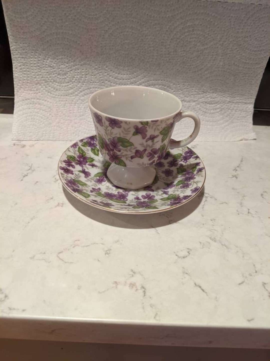 Purple Pansy Tea Cup and Saucer - Etsy