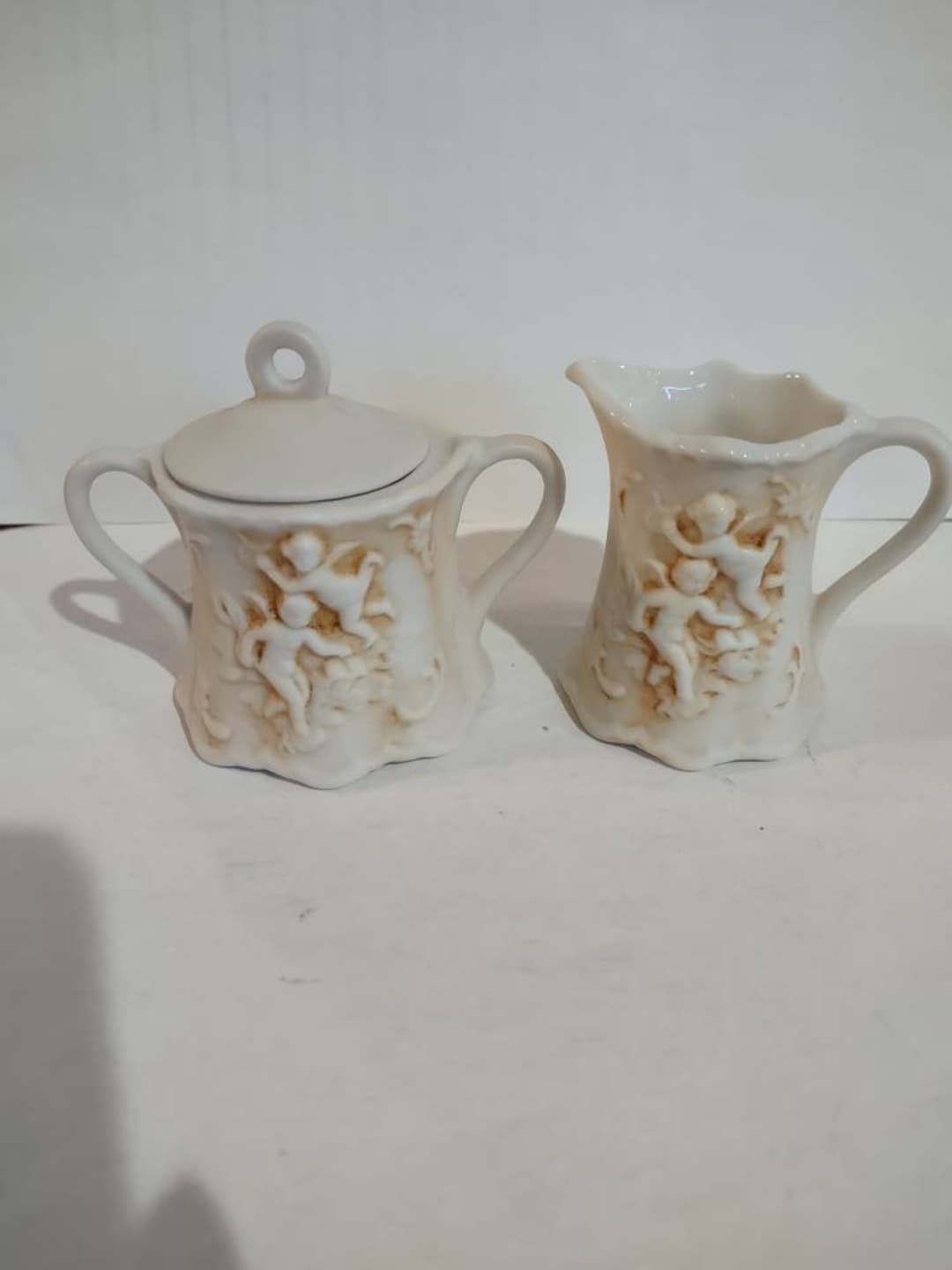 Vintage Lefton White Bisque Mini Creamer and Sugar With Cherubs - Etsy