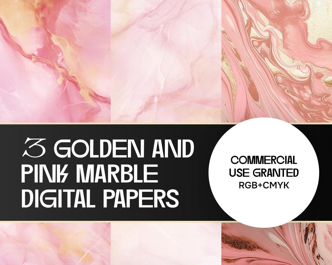 Pink and Gold Digital Paper Pack, Exquisite Seamless Marble Textures ...