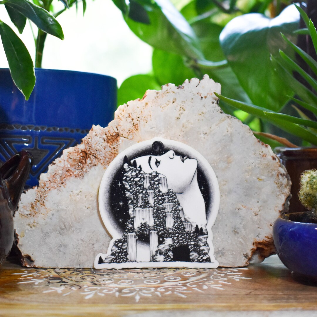 Moonchild Sticker - Ink Drawing - Nature Artwork - Black and White ...