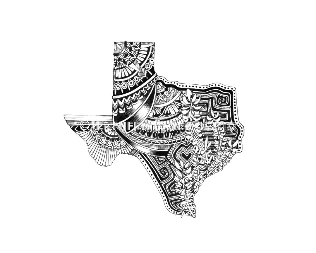 Texas Print - Ink Drawing - State Artwork - Black and White - Wall ...