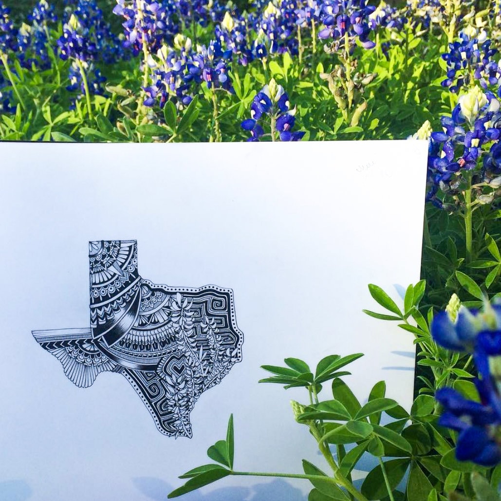 Texas Print - Ink Drawing - State Artwork - Black and White - Wall ...
