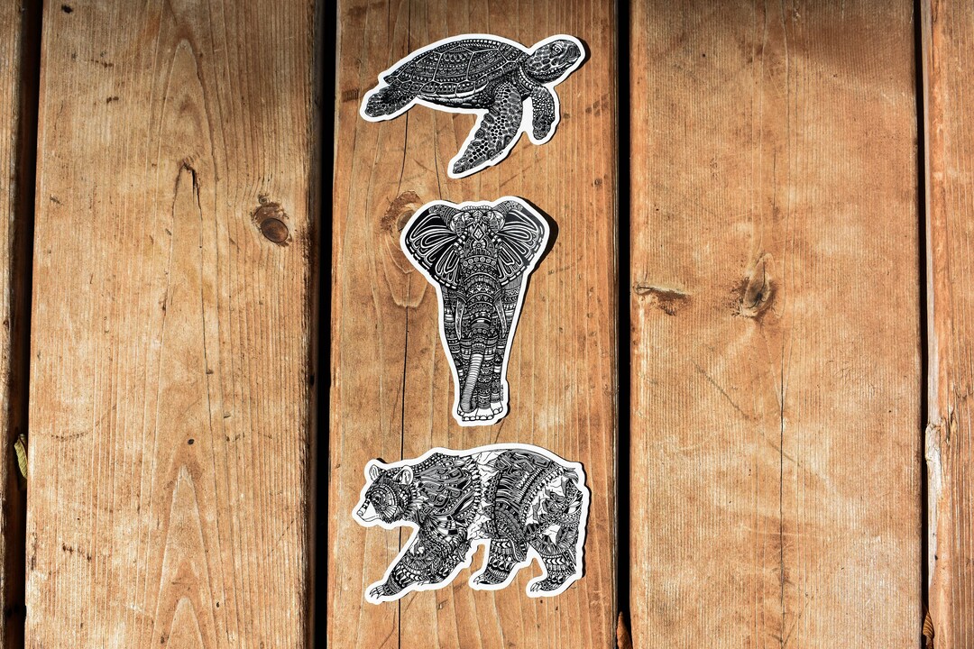 Animal Sticker Pack - Ink Drawing - Nature Artwork - Black and White ...