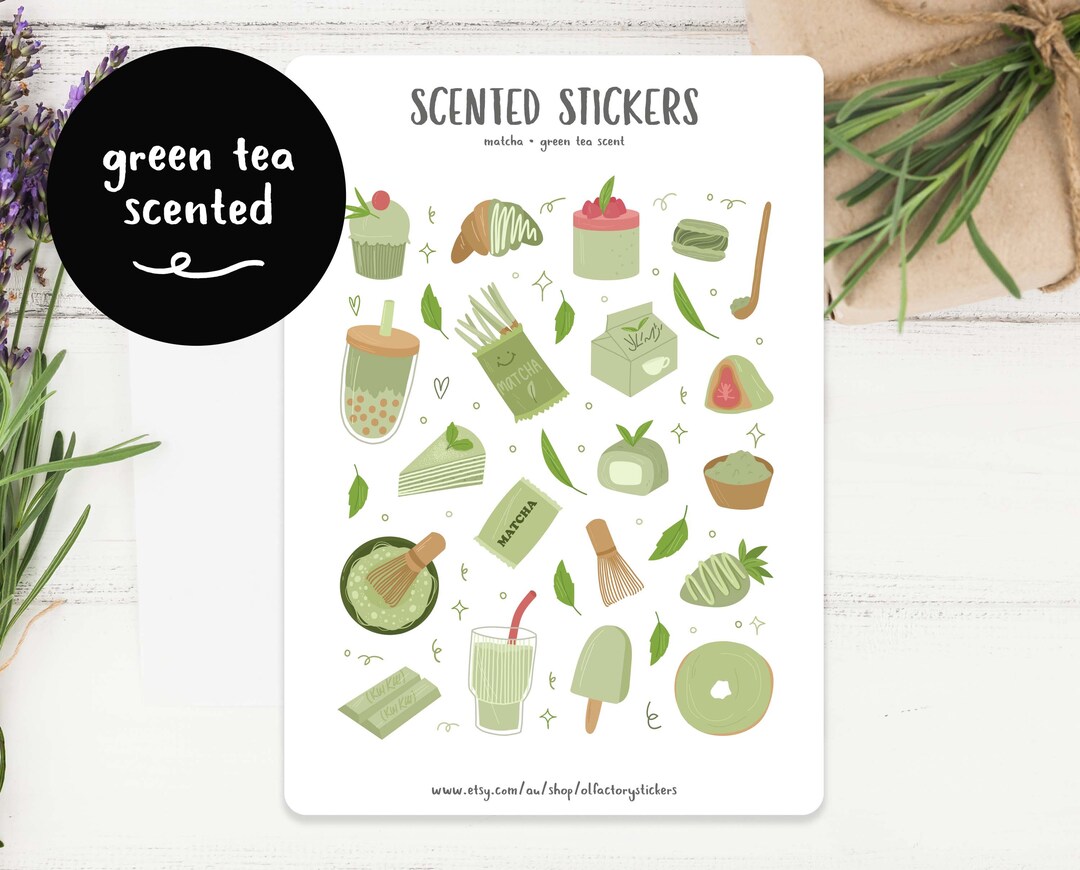Matcha Stickers Green Tea Stickers Scented Green Tea - Etsy