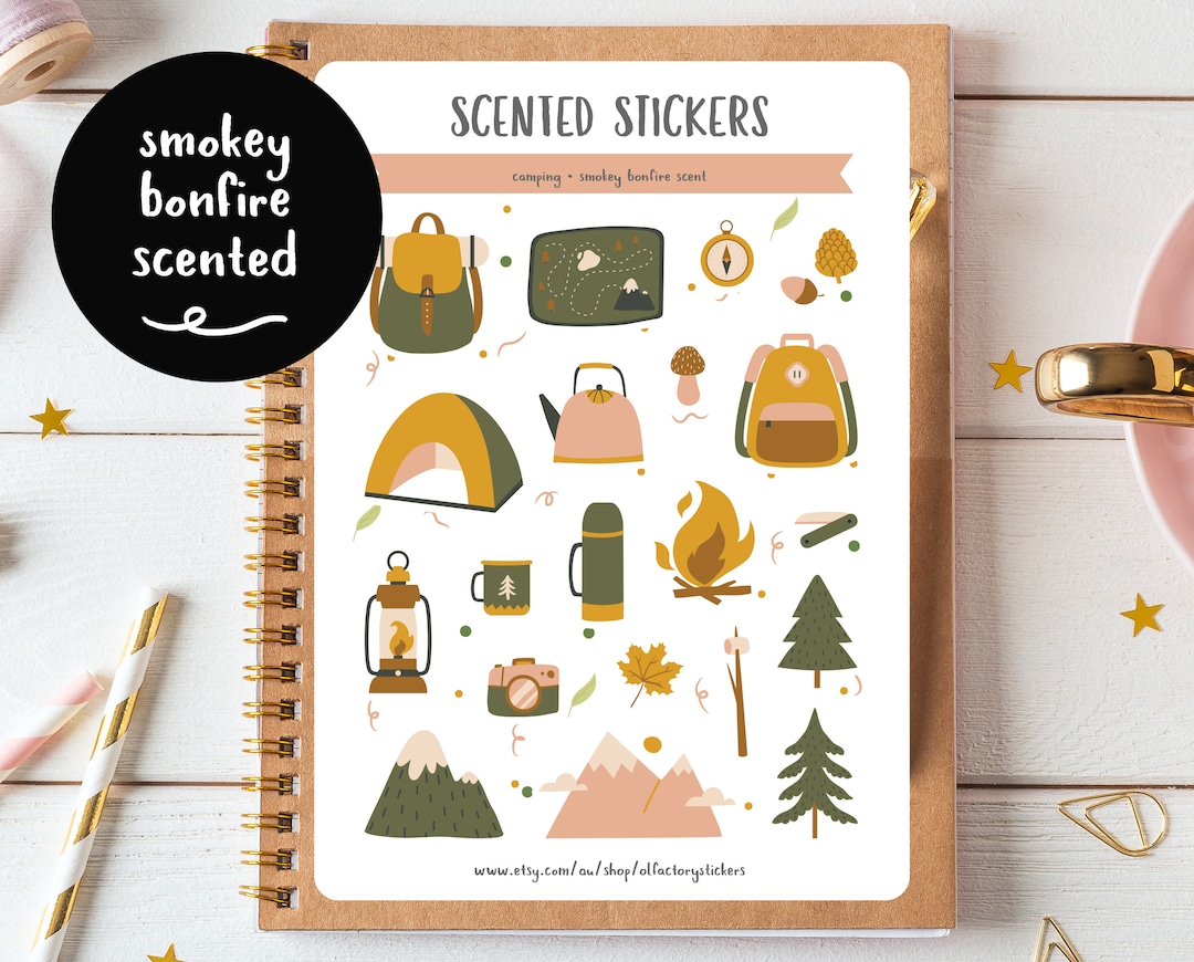 Camping Stickers, Cute Camp Stickers, Bonfire Scented Stickers, Kiss ...