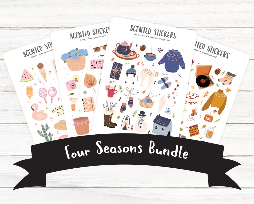 Four Seasons Sticker Bundle, Mega Sticker Pack, Seasonal Stickers, Kiss ...