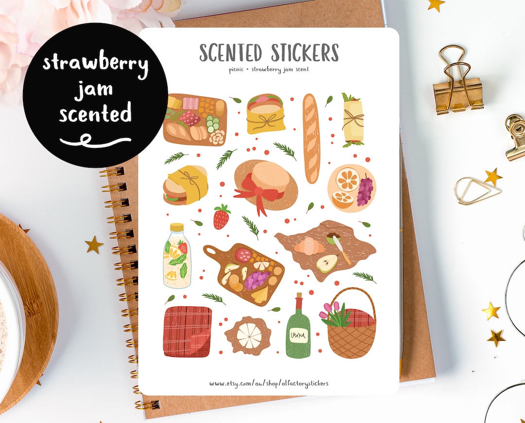 Strawberry Jam Scented Picnic Stickers: Planner Scrapbook Stickers - Etsy