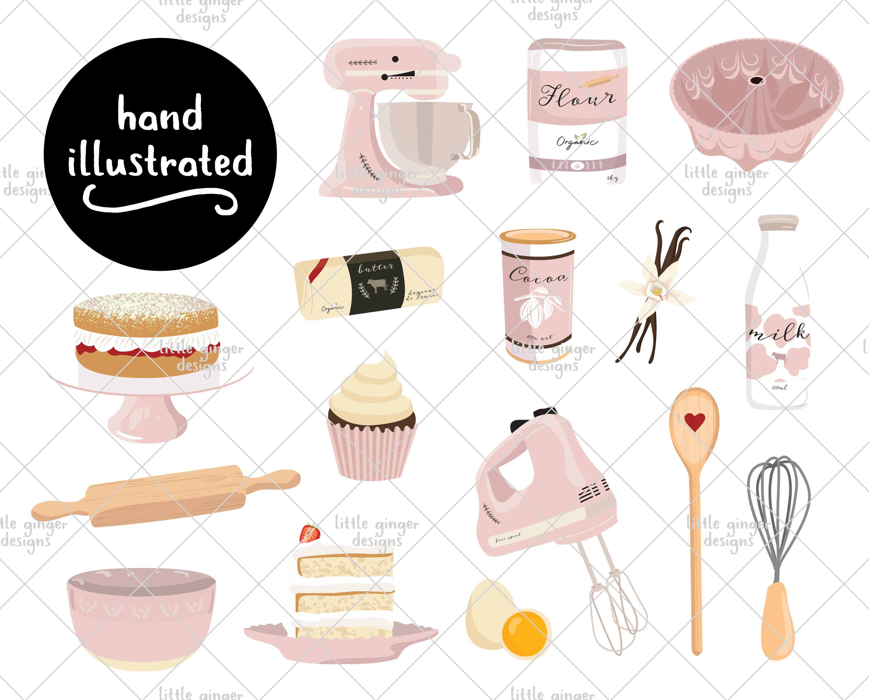 Baking Clipart PNG: Hand-illustrated Cake & Cooking Graphics (digital ...