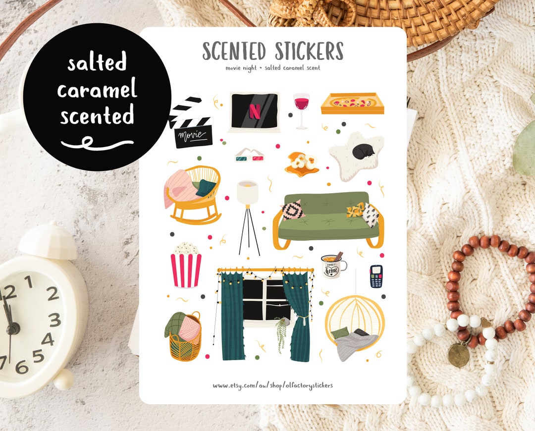 Movie Night Stickers, Hygge Cosy Stickers, Scented Stickers, Kiss Cut ...