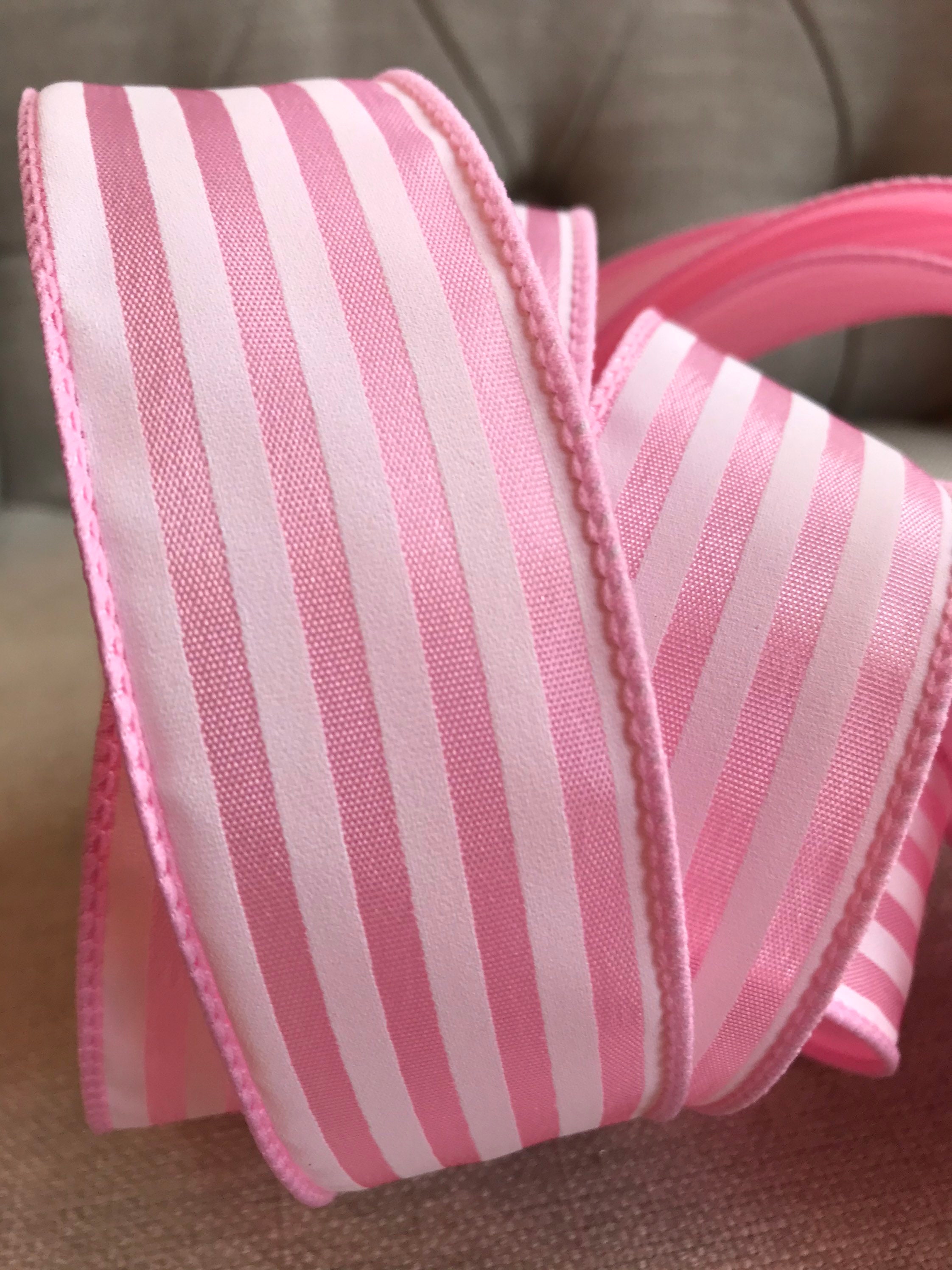 9 Meter Wire Edged Ribbon Baby Pink & White Stripes 1.5 - Etsy UK