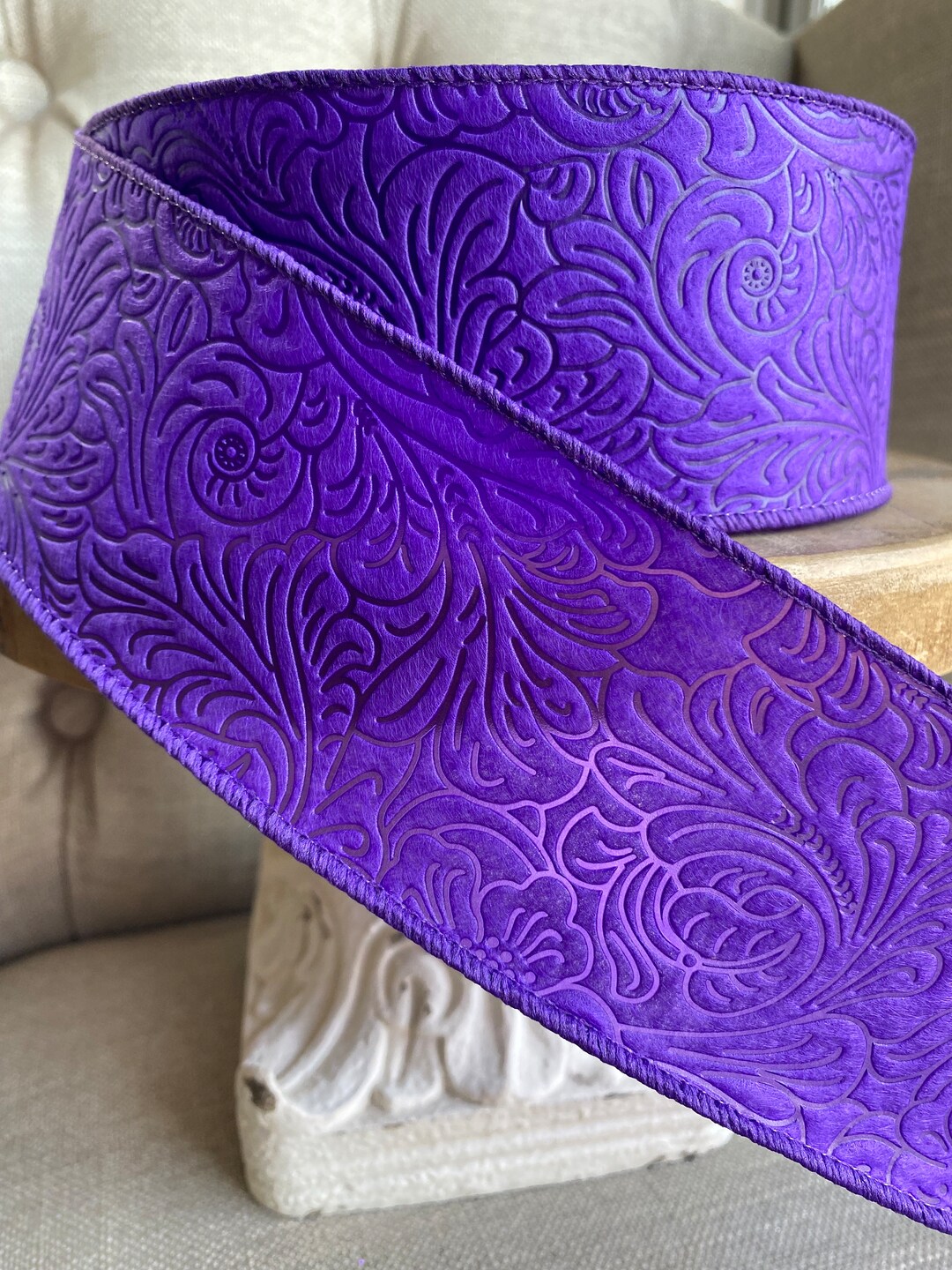 9 Meter Wire Edged Ribbon Purple Embossed 2.5 Wide, Wreath Ribbon ...