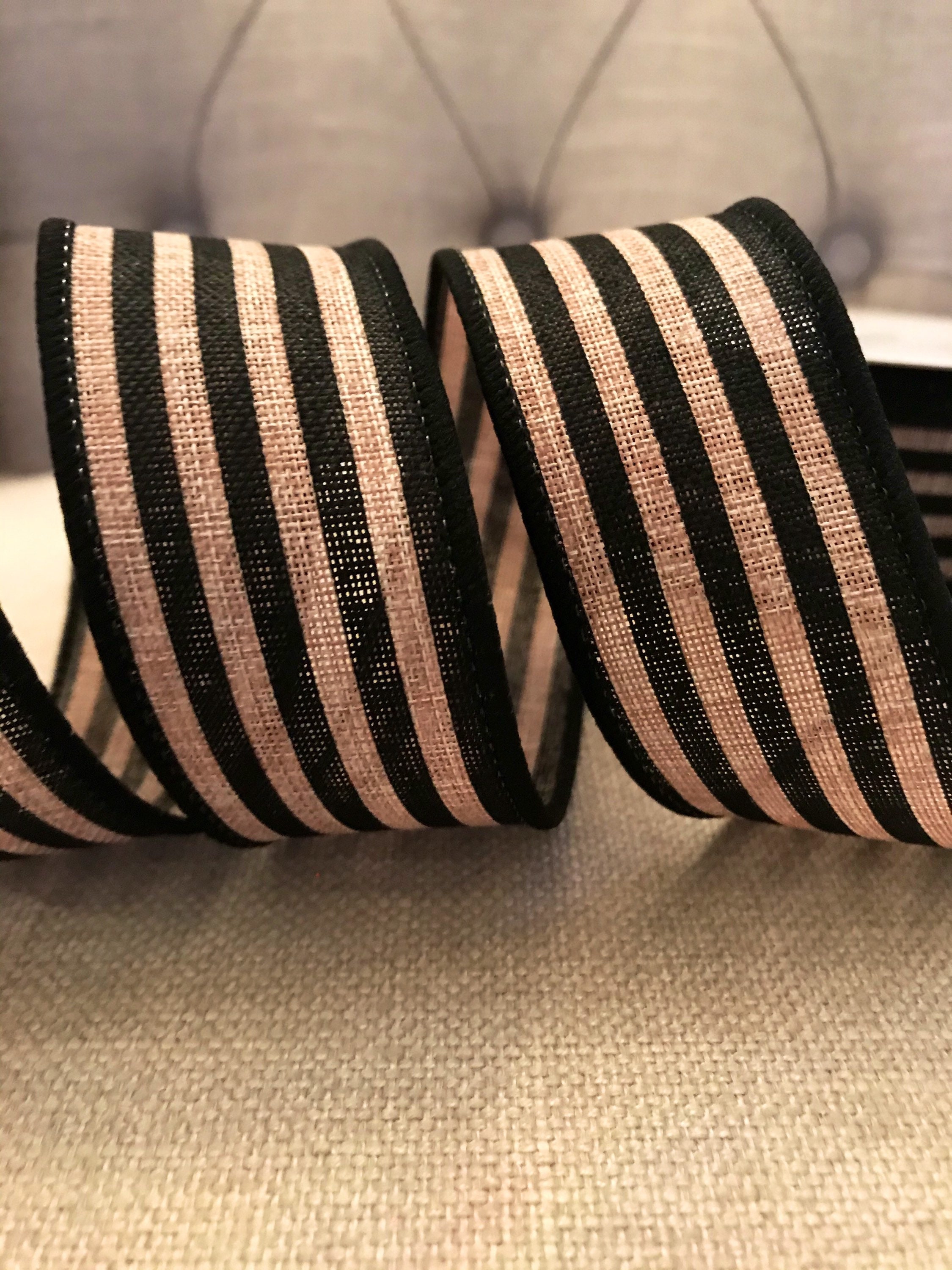 Wire Edge Ribbon Black & Beige Horizontal Stripe 1.5 Wide | Etsy