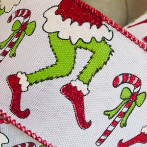 9 Meter Green Monster Legs Christmas Decorations Wired Edge Ribbon 2.5 ...