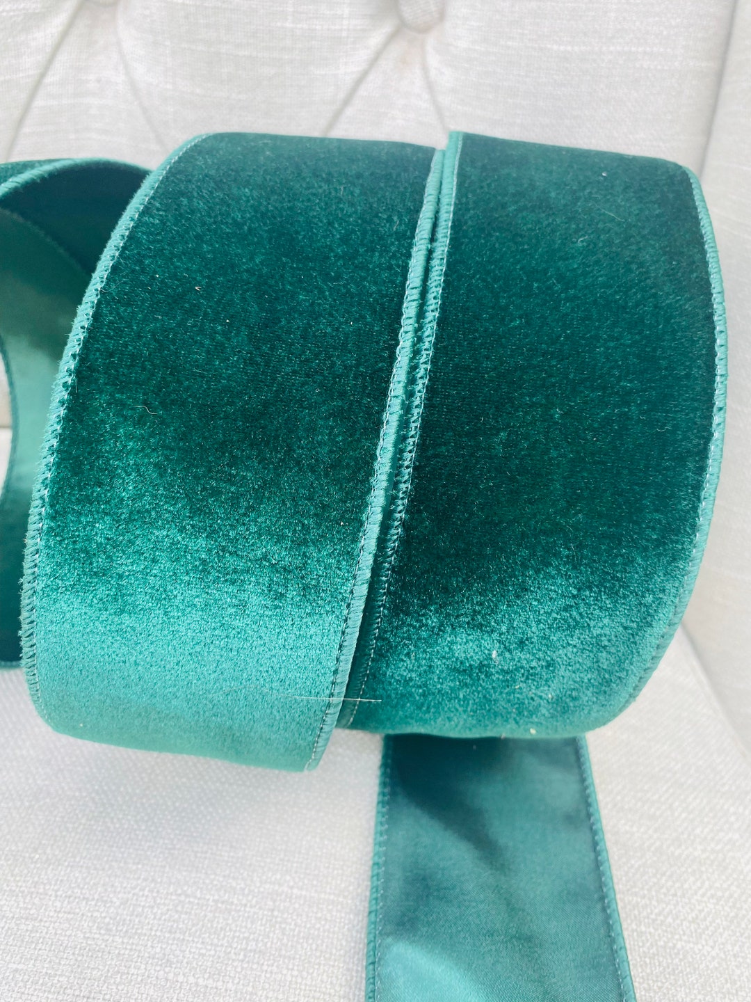 9 Meter Luxury Holly Green Velvet Wire Edged Ribbon 2.5 Wide, Christmas ...