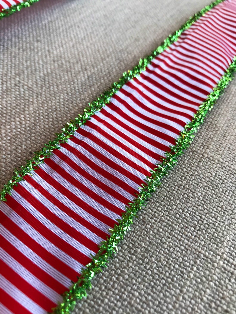 Wire Edged Ribbon Candy Cane Pinstripe Lime Green Tinsel - Etsy UK