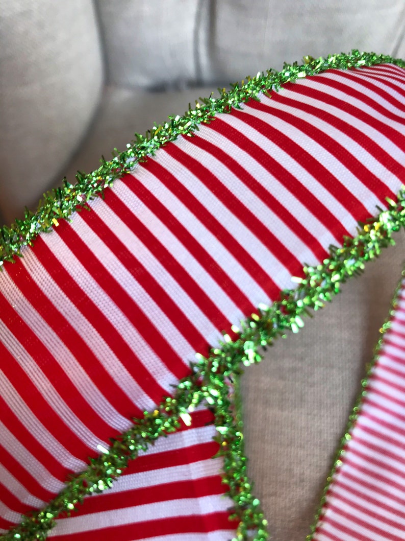 Wire Edged Ribbon Candy Cane Pinstripe Lime Green Tinsel - Etsy UK