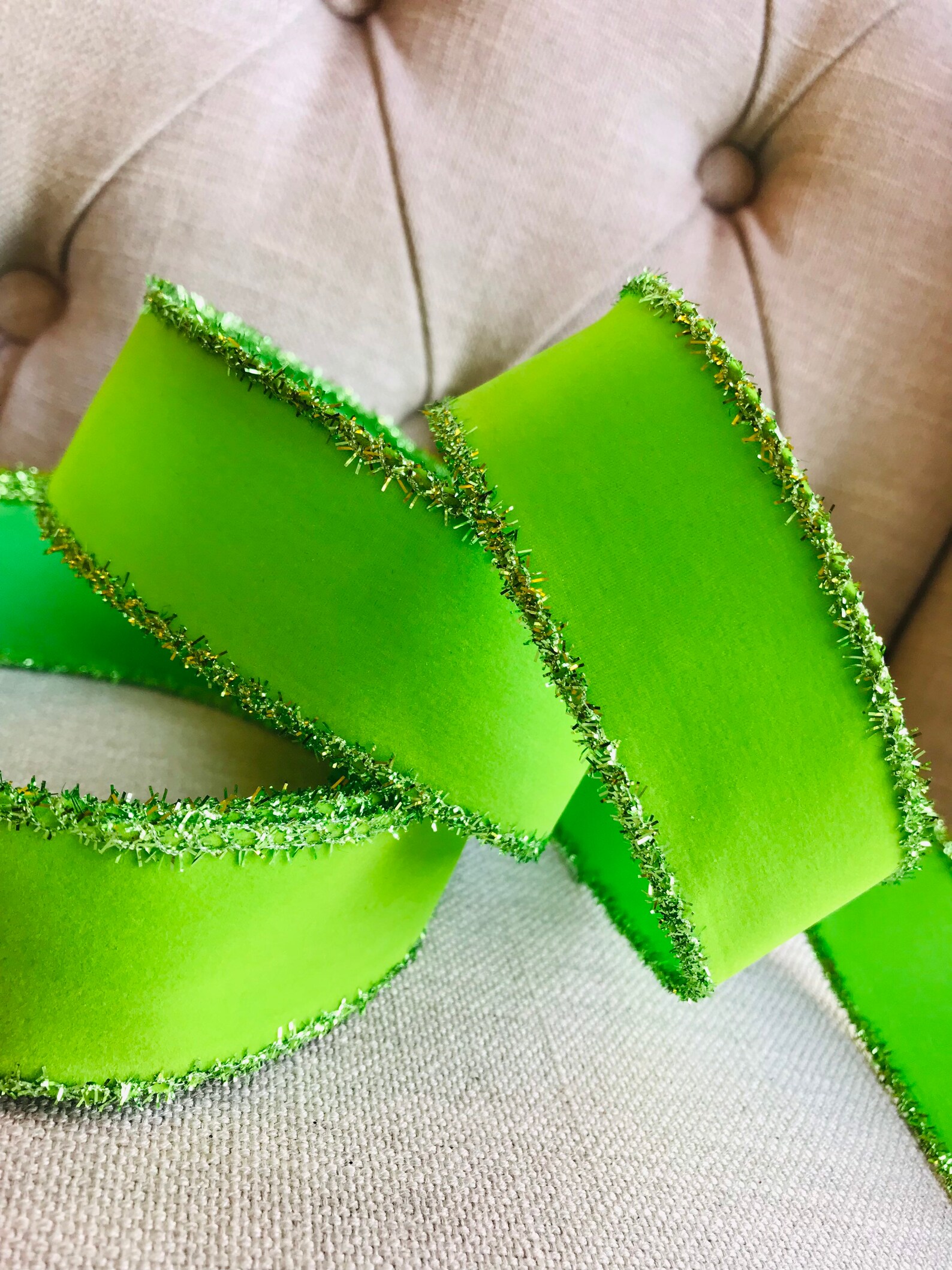 Wire Edged Ribbon Lime Green With Tinsel Edge 1.5 Wide - Etsy UK