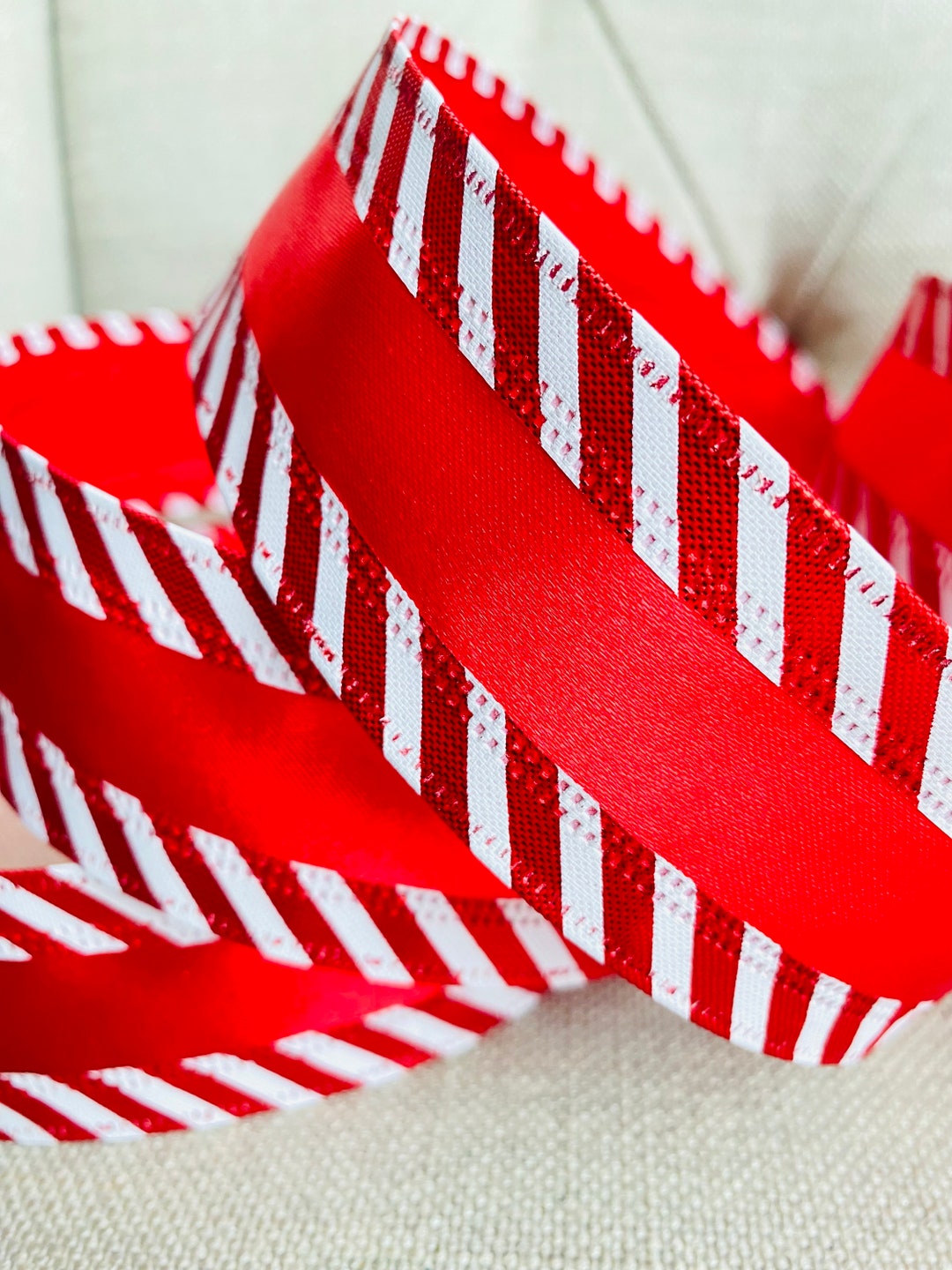 9 Meter Wire Edged Ribbon Candy Cane, Peppermint, Red & White Stripe, 1 ...
