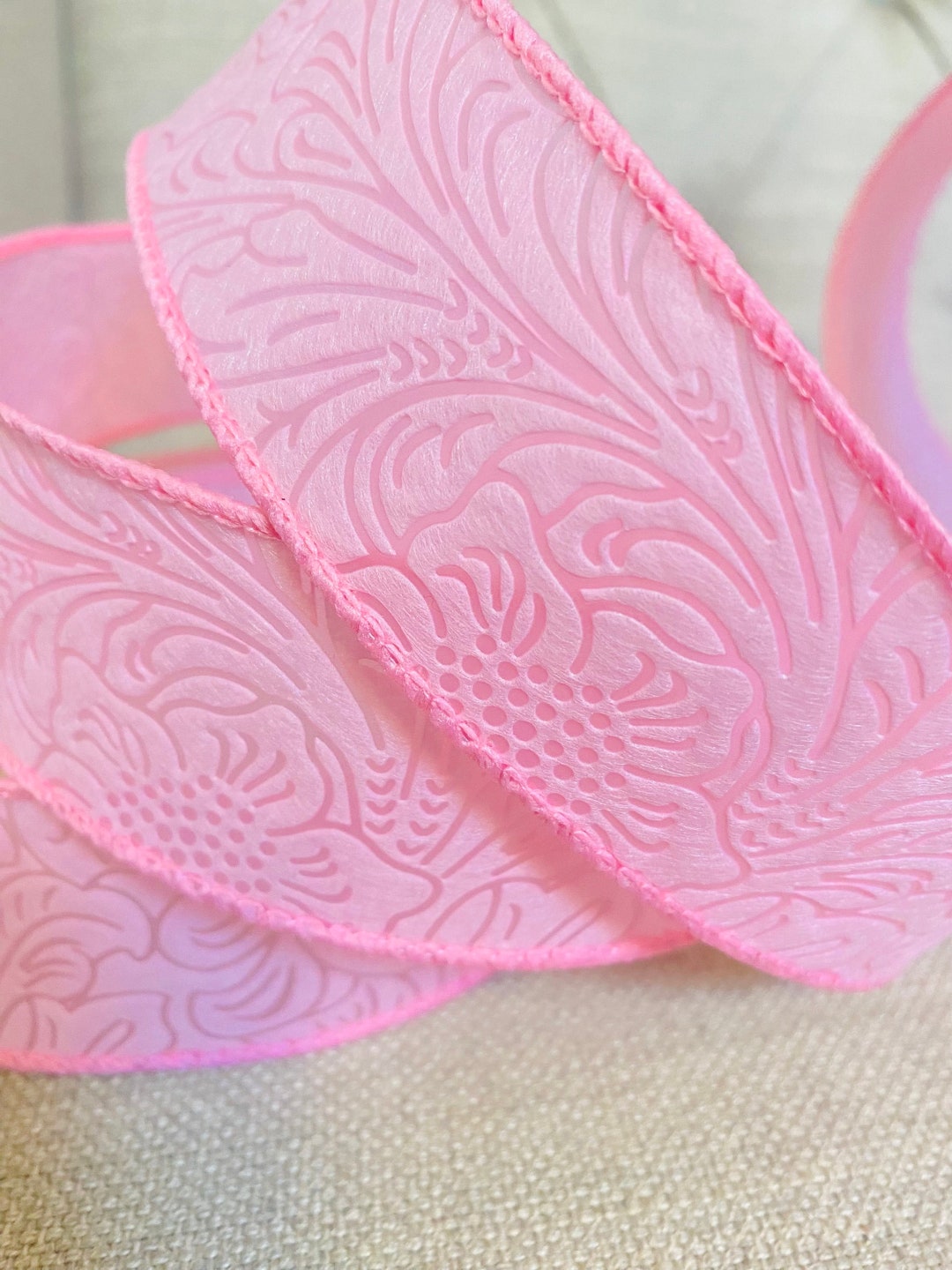 9 Meter Luxury Pink Embossed Ribbon, Wire Edged Ribbon 1.5 Wide, Pink ...