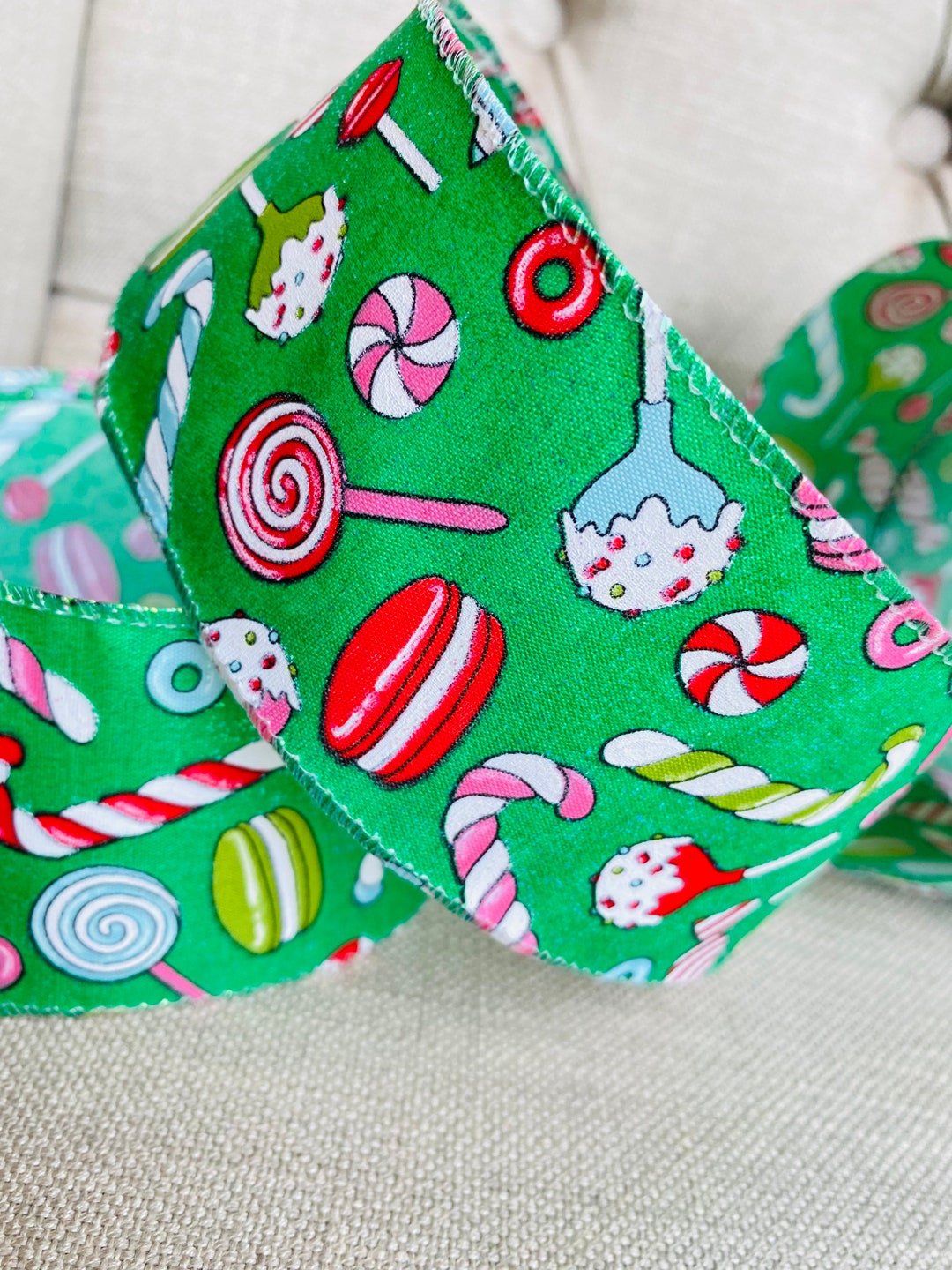 9 Meter Wire Edged Ribbon Candy Cane Peppermint, Lollipop Red White ...