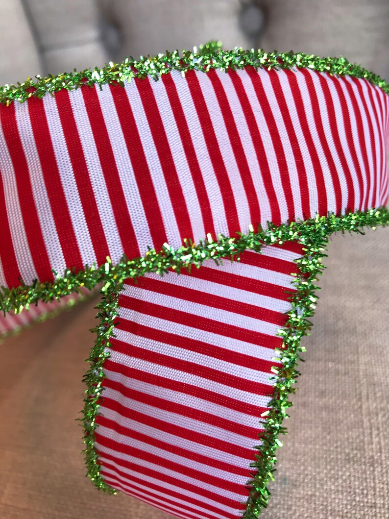 Wire Edged Ribbon Candy Cane Pinstripe Lime Green Tinsel - Etsy UK