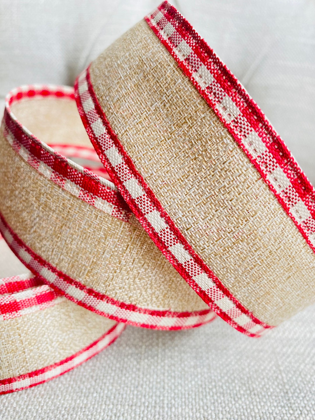 9 Meter Wire Edged Ribbon , 1.5 Wide Red Gingham Check Edge, Wired ...