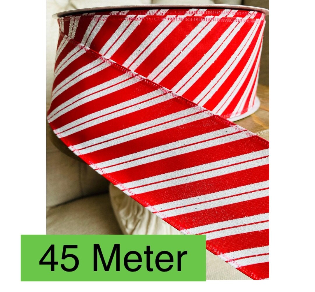 45 Meter Wire Edged Ribbon Candy Cane, Red & White Stripe, 2.5 Wide ...