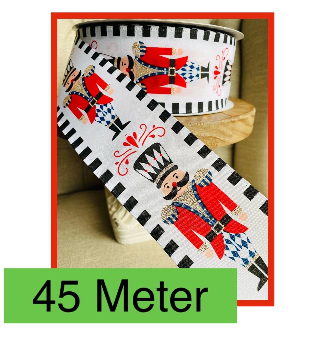 45 Meter Wire Edged Ribbon, Nutcracker Ribbon, 2.5 Wide, Christmas Tree ...