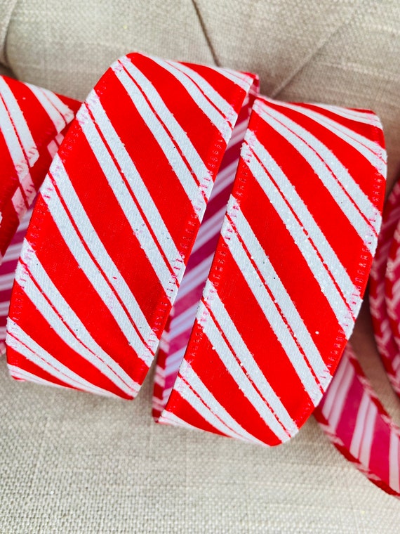 9 Meter Wire Edged Ribbon Candy Cane Red & White Stripe 1.5 - Etsy