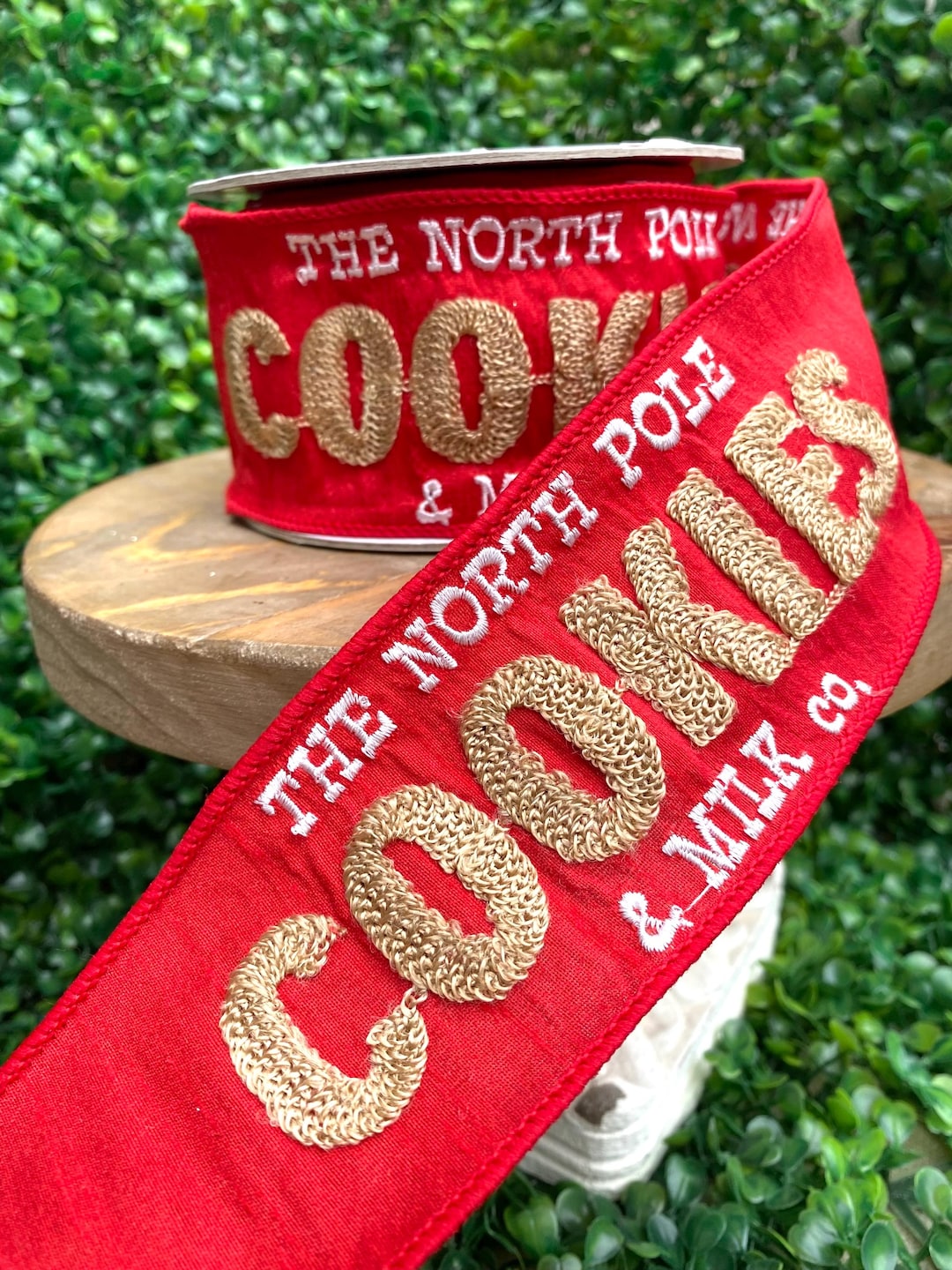 North Pole Cookies & Milk Co. Embroidered Wired Ribbon - 2.5" X 9 ...