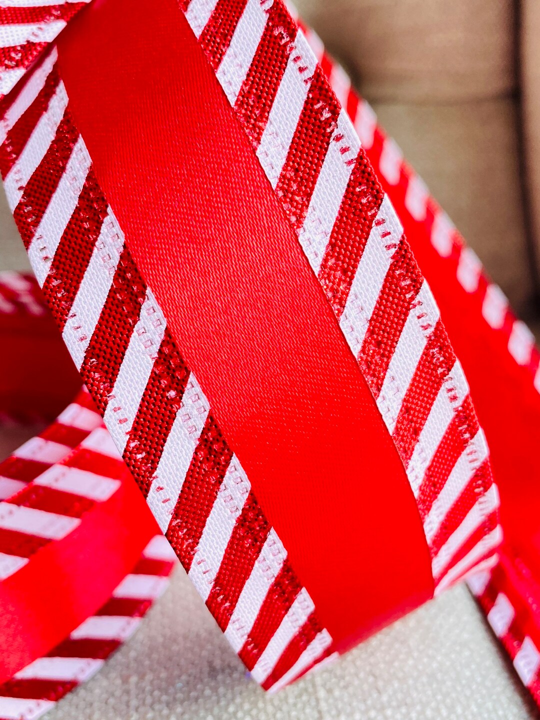 Candy Cane Ribbon, Wire Edged, Candy Cane Peppermint, Red White Stripe ...