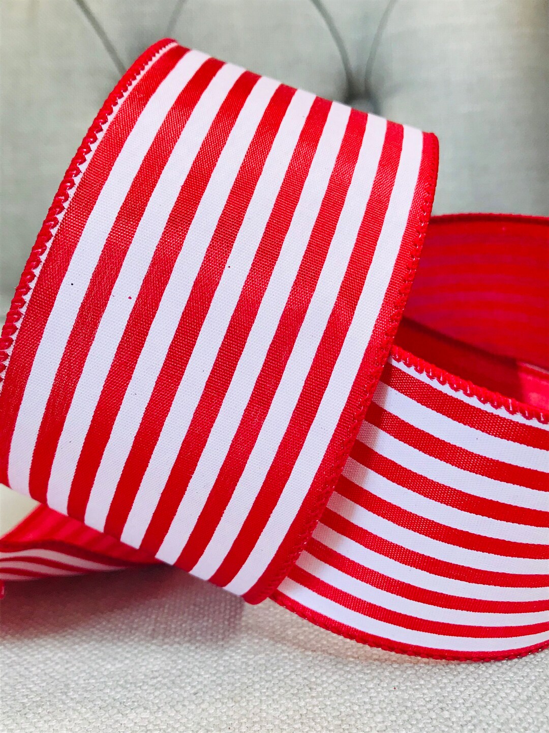 Wire Edged Ribbon Red White Thin Stripe, Red White Stripe, Christmas ...
