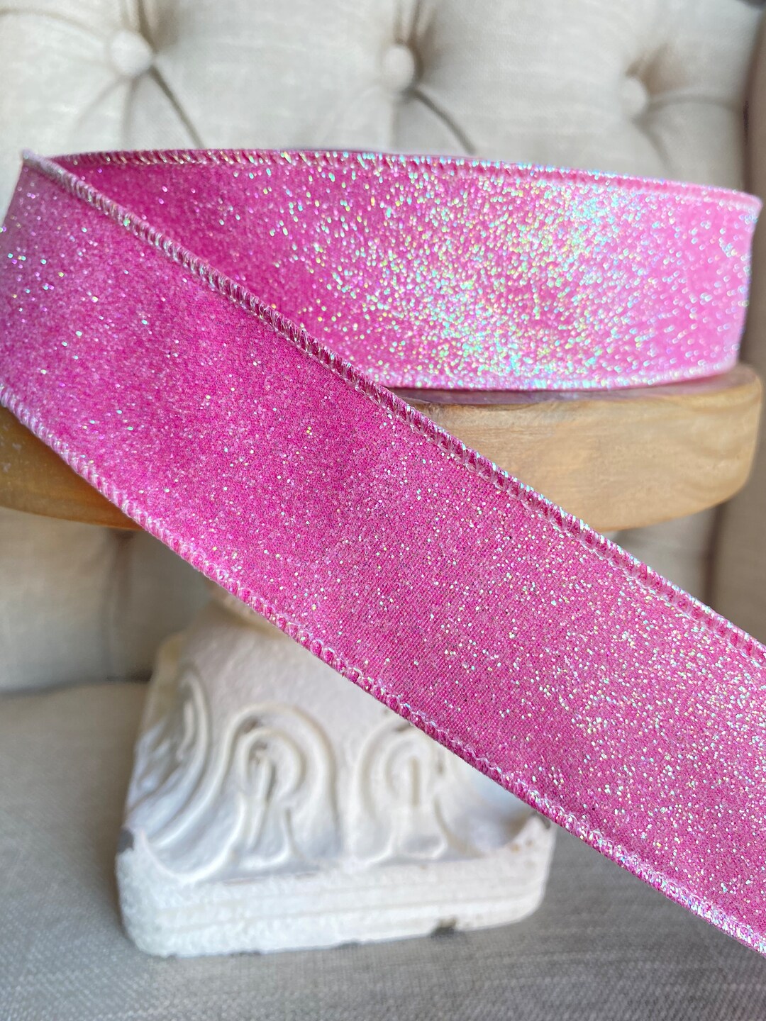 9 Meter Wire Edged Ribbon Pink Glitter 1.5 Wide Christmas - Etsy