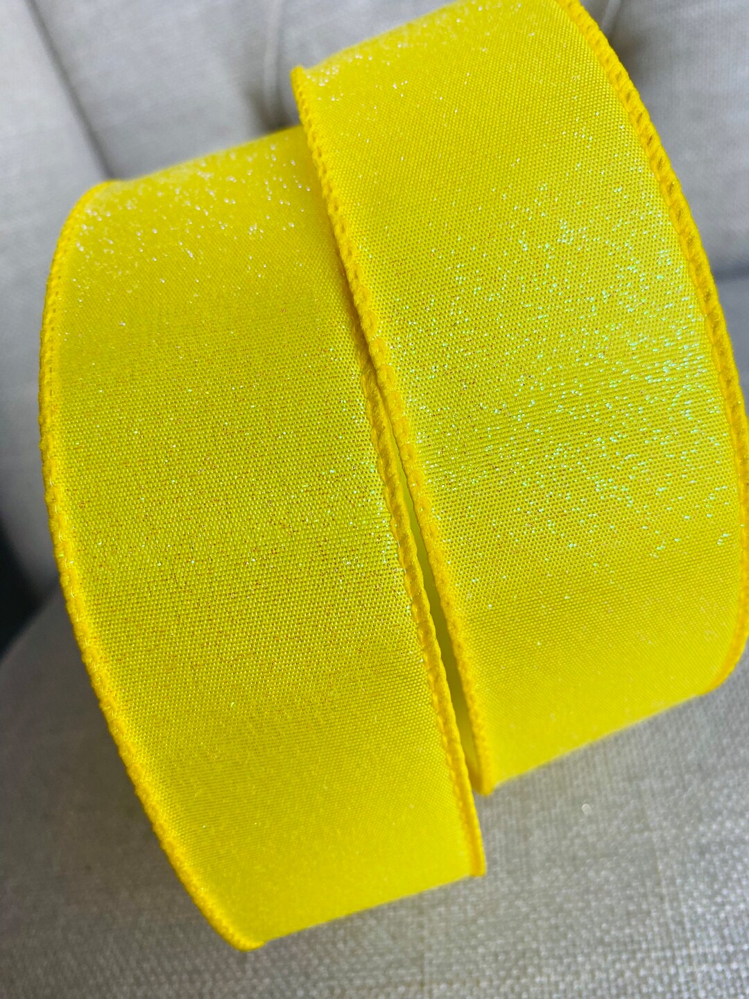 Wire Edged Ribbon Iridescent Lemon Yellow 1.5 Wide, Wreath Ribbon ...